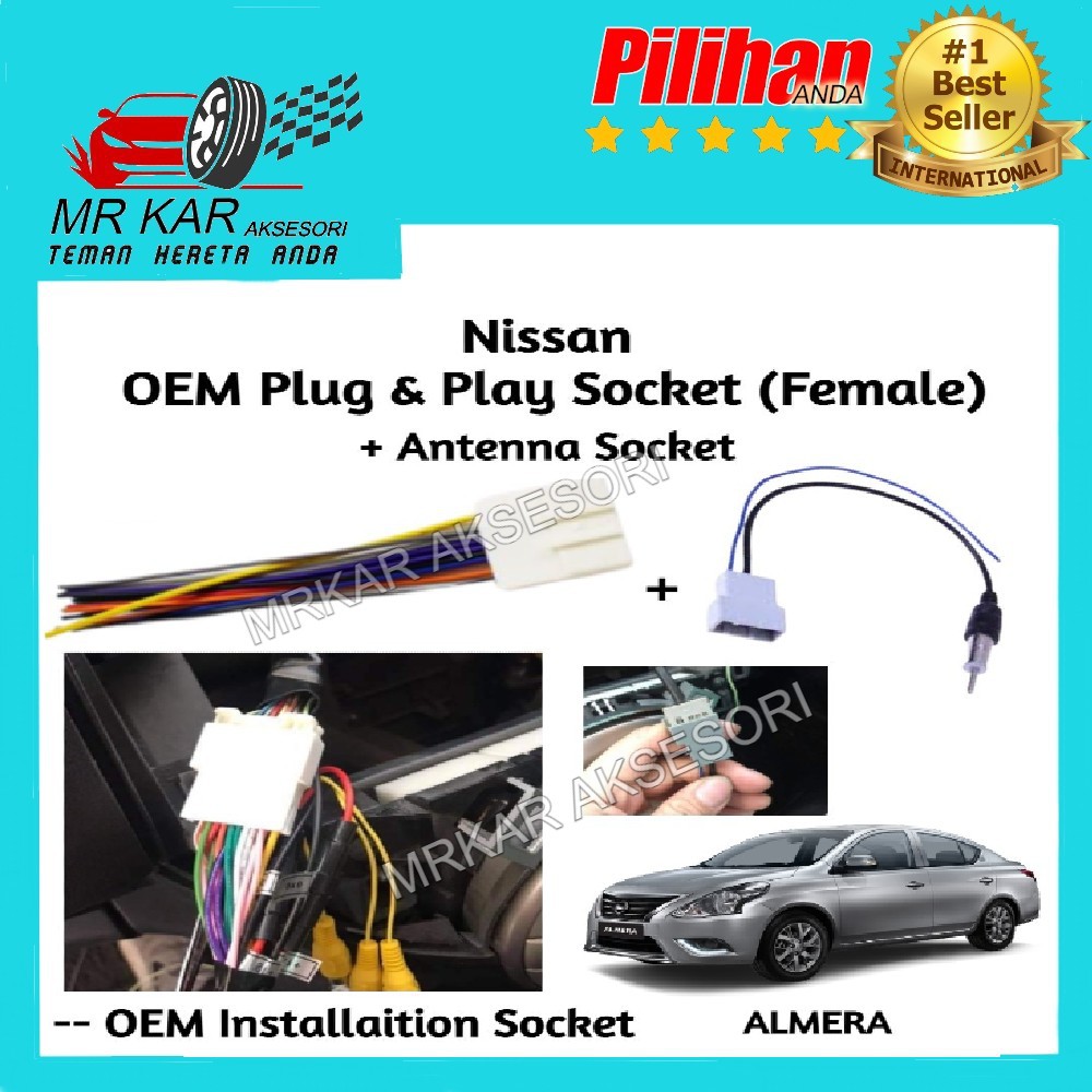 Nissan Almera Plug and Play Socket Cable OEM Player Socket + Antenna ...
