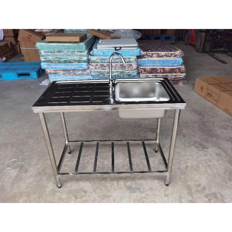 KT WARE Stainless steel double sink with rack / sinki berkembar meja ...