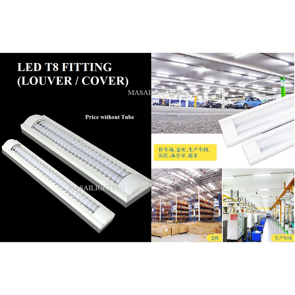 LED T8 Louver Fitting T8 Fitting Single Circuit Double Circuit Frosted Casing For T8 LED Double ...