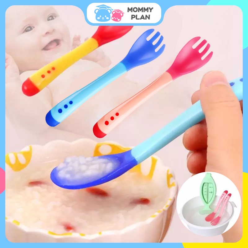Baby Temperature Changing Color Silicone Spoon and Fork Feeding Safety ...