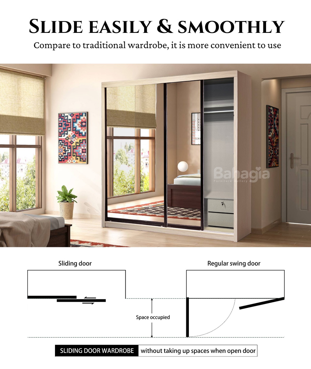 Free Install Bahagia White Anti-Jump Sliding Door Wardrobe ~ almari ...