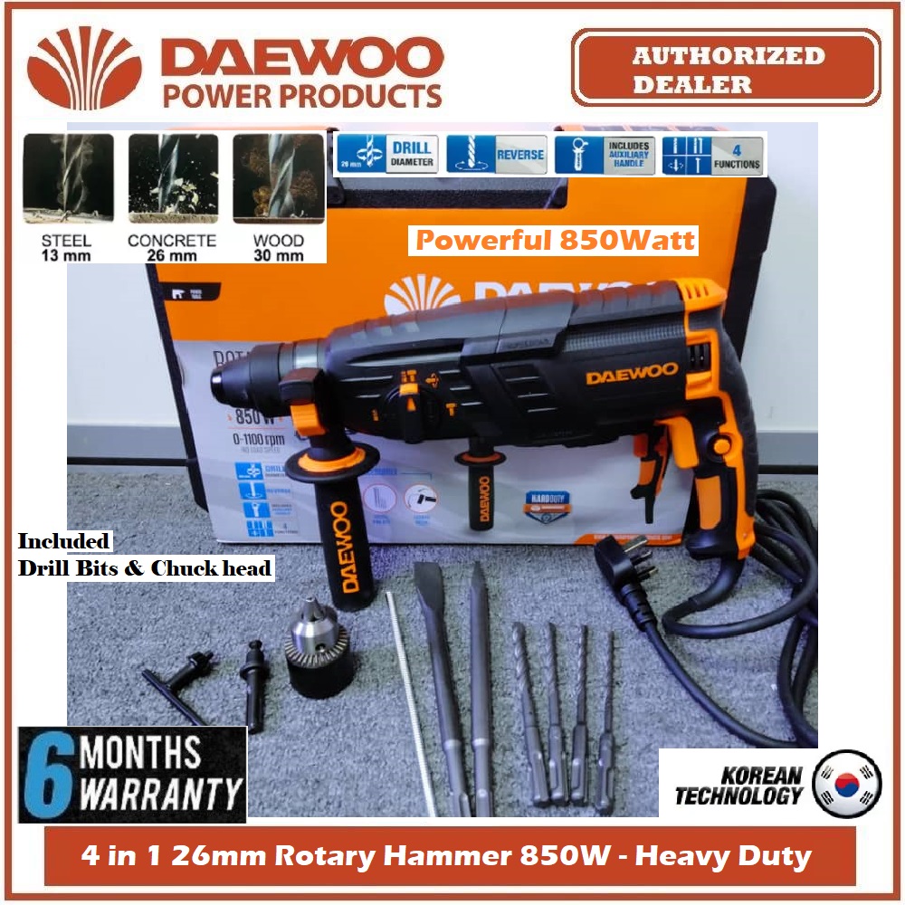 DAEWOO 4in1 26mm Rotary Hammer 850W DARH-26 with Chuck Head, Drill Bit ...