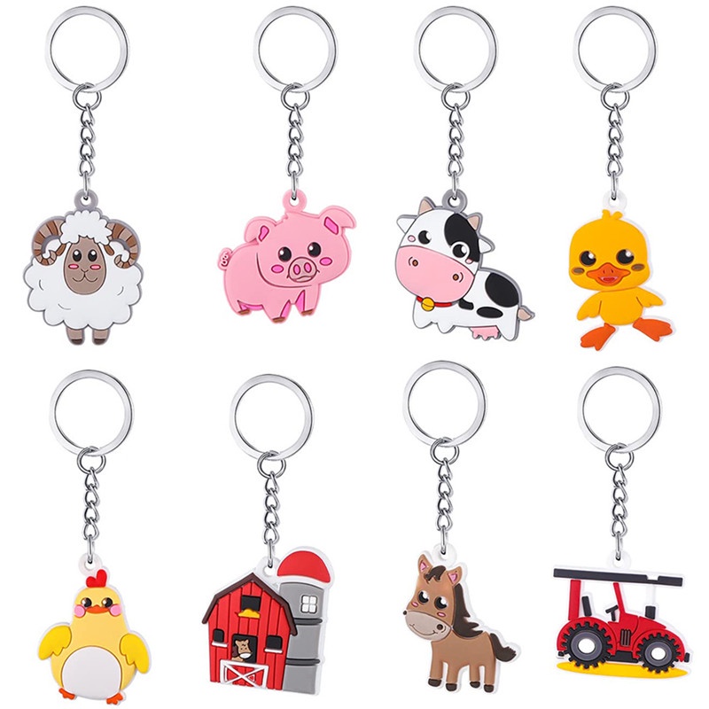 Farm Animals Keyring Chick Sheep Horse Cow Pig Tractor Keychain Small ...