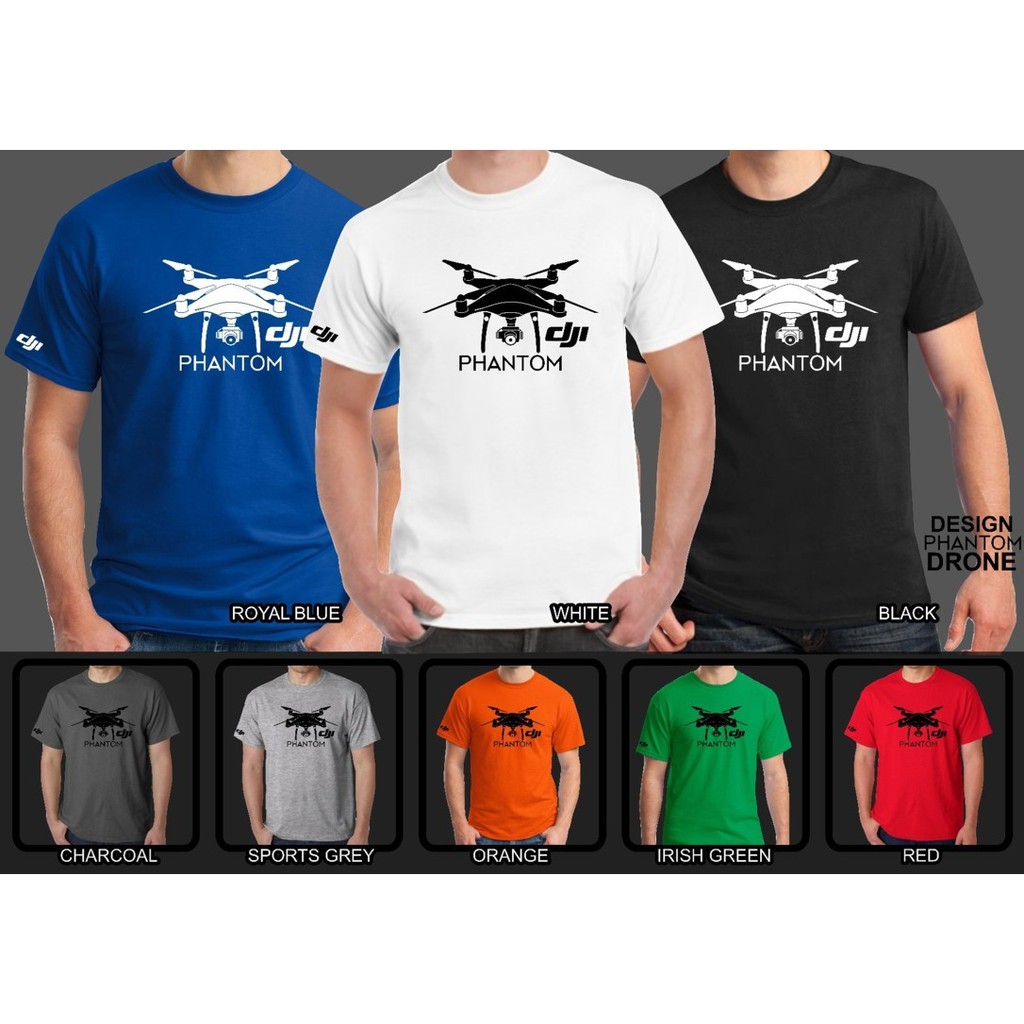 T-Shirt DJI Phantom Drone Multi Colour 2 100% Cotton Roundneck Lengan ...