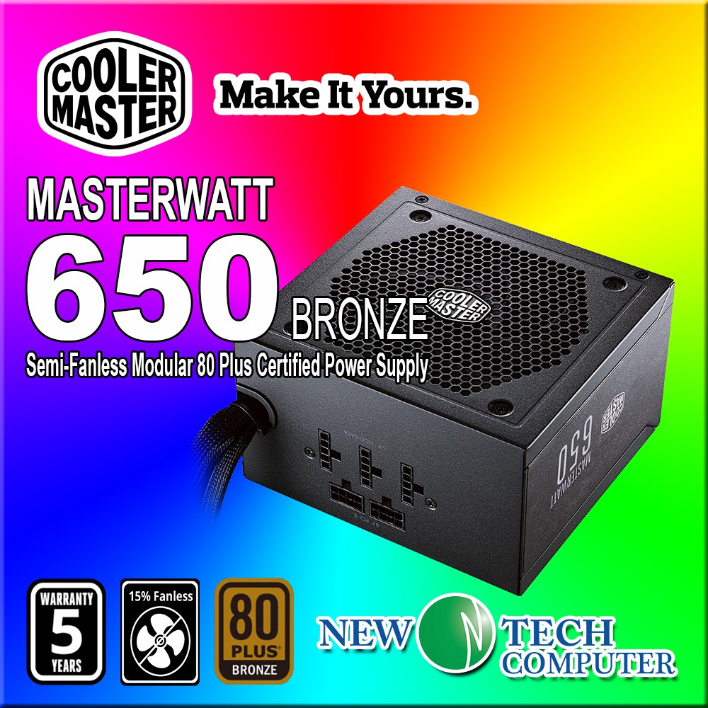 Cooler Master Masterwatt 650 | 650W Bronze Semi-Fanless Modular 80 Plus ...