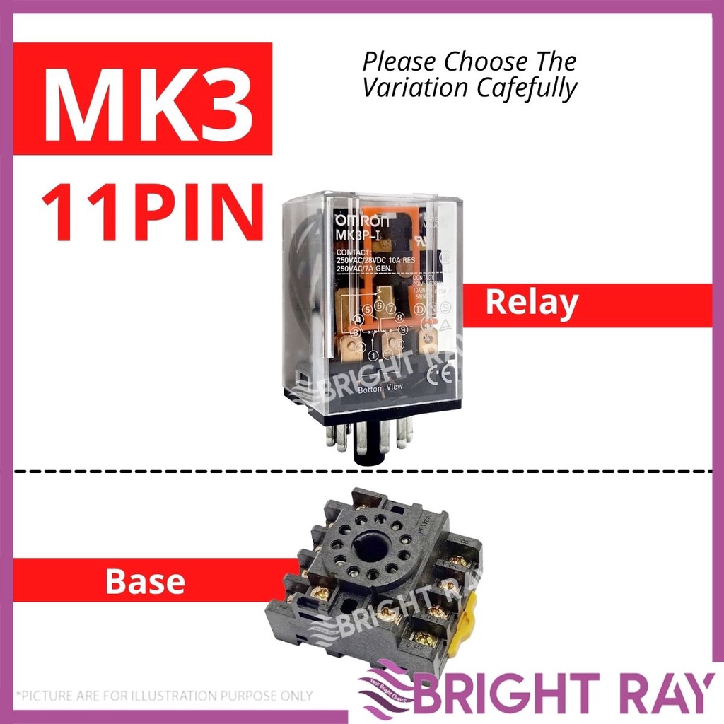 MK2 / MK3 Relay Base General Purpose Relay ( AC220V / AC110V / AC24V ...