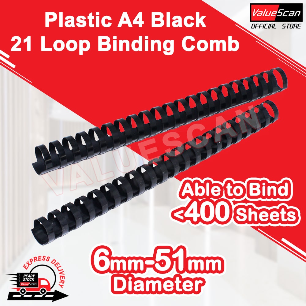 A4 Black Plastic Comb Binder / Binding Coil Rings / 21 Loops / All ...