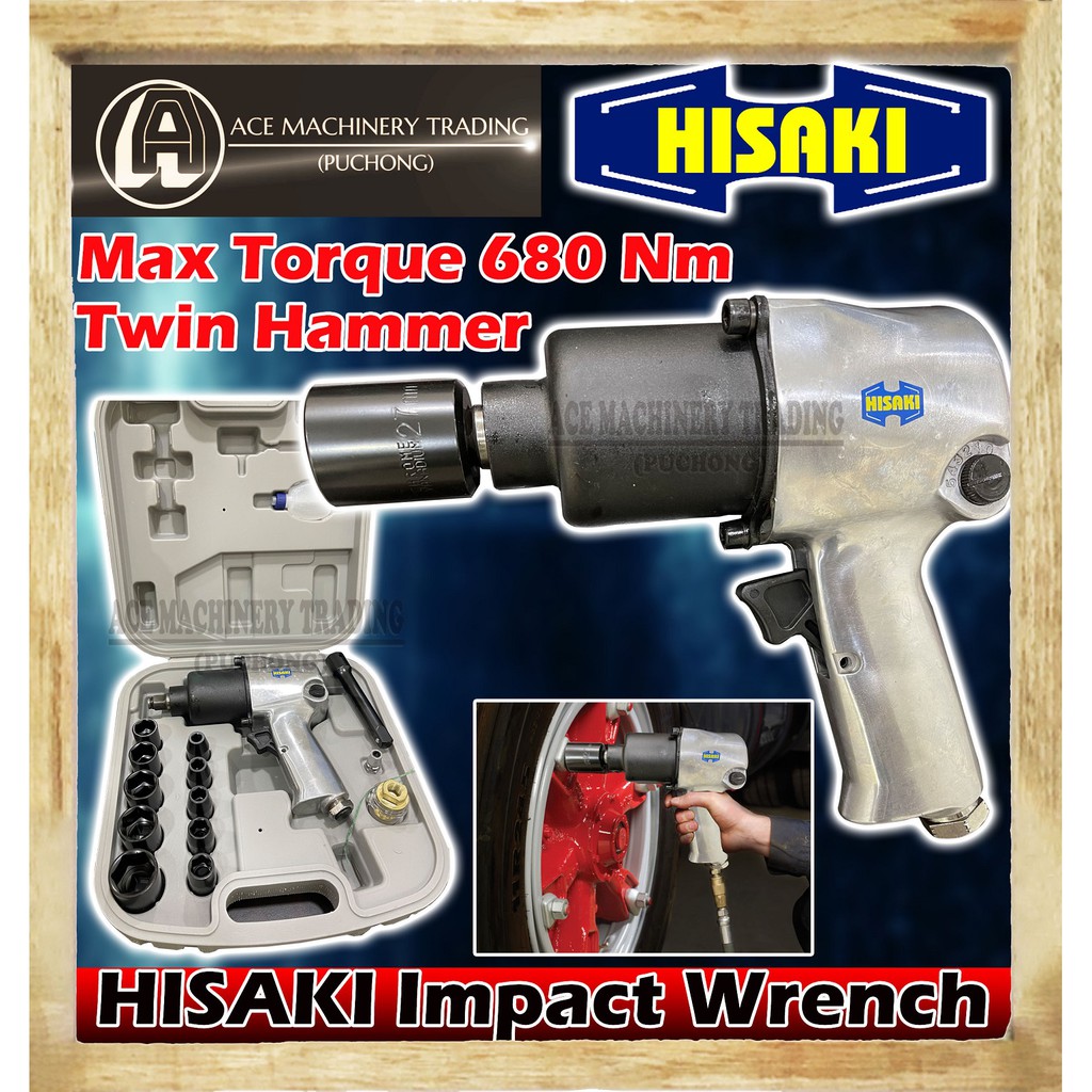 HISAKI Air Impact Wrench 680Nm Max Torque Twin Hammer 7500Rpm Complete ...