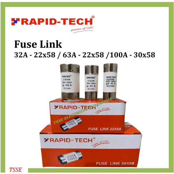 Rapid-Tech Cut Out Fuse Link 32A 22x58 / 63A 22x58 / 100A 30x58 Fuse ...