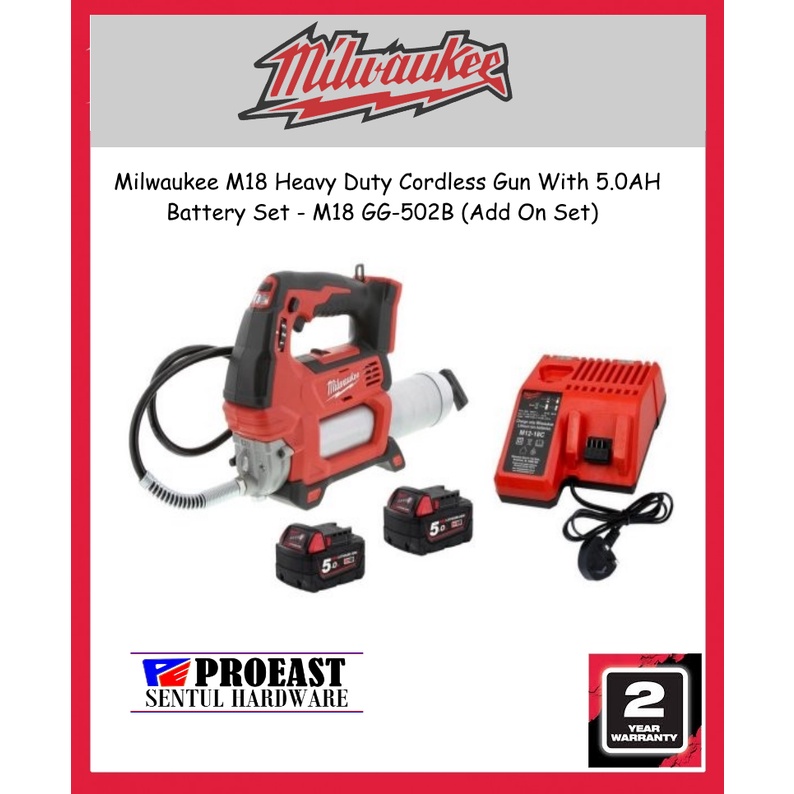 MILWAUKEE M18 Heavy Duty Cordless 2-Speed Grease Gun / Grease Handling Tool - M18 GG-0 (Bare ...