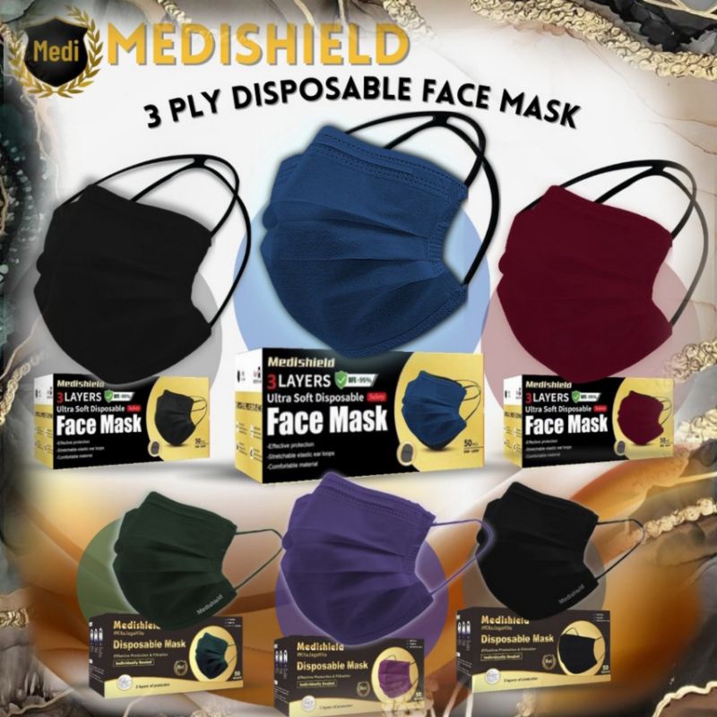 [READY STOCK] HIJAB BLACK FACE MASK 50PCS BLACK HEADLOOP EARLOOP ...