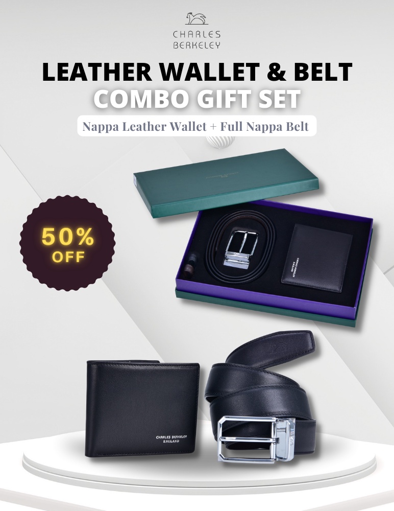 Charles Berkeley Nappa Leather Bifold Wallet & Leather Belt Bundle Gift ...