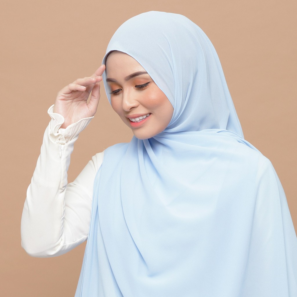 shawl Chiffon biru lembut Plain 💯 🔥 Shawl Berkualiti Mudah Bentuk SCARF ...