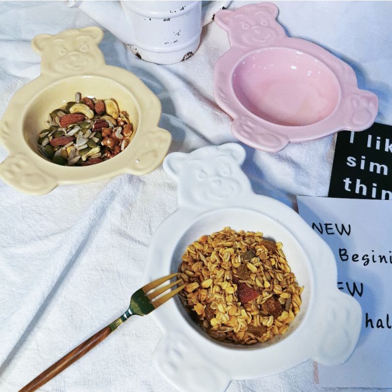 INS Style Cute Bear Bowl Vintage Breakfast Cereals Ceramic Bowl 可爱小熊瓷碗 ...