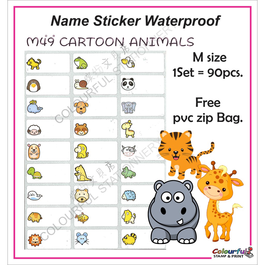 NAME STICKER CARTOON ANIMALS (WATERPROOF) (READY STOCK) | Shopee Malaysia