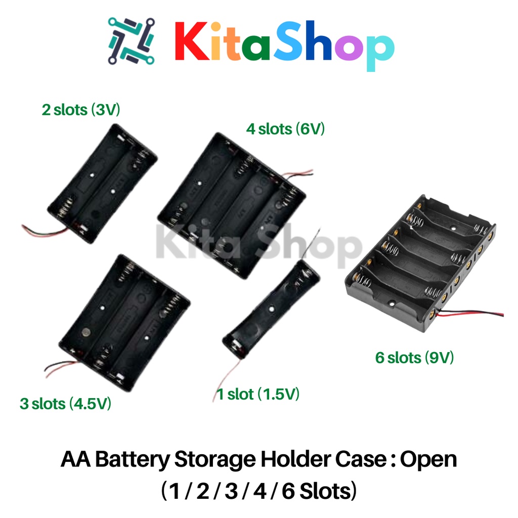 AA / Double-A Battery Storage Holder Case : Open (1 / 2 / 3 / 4 / 6 ...