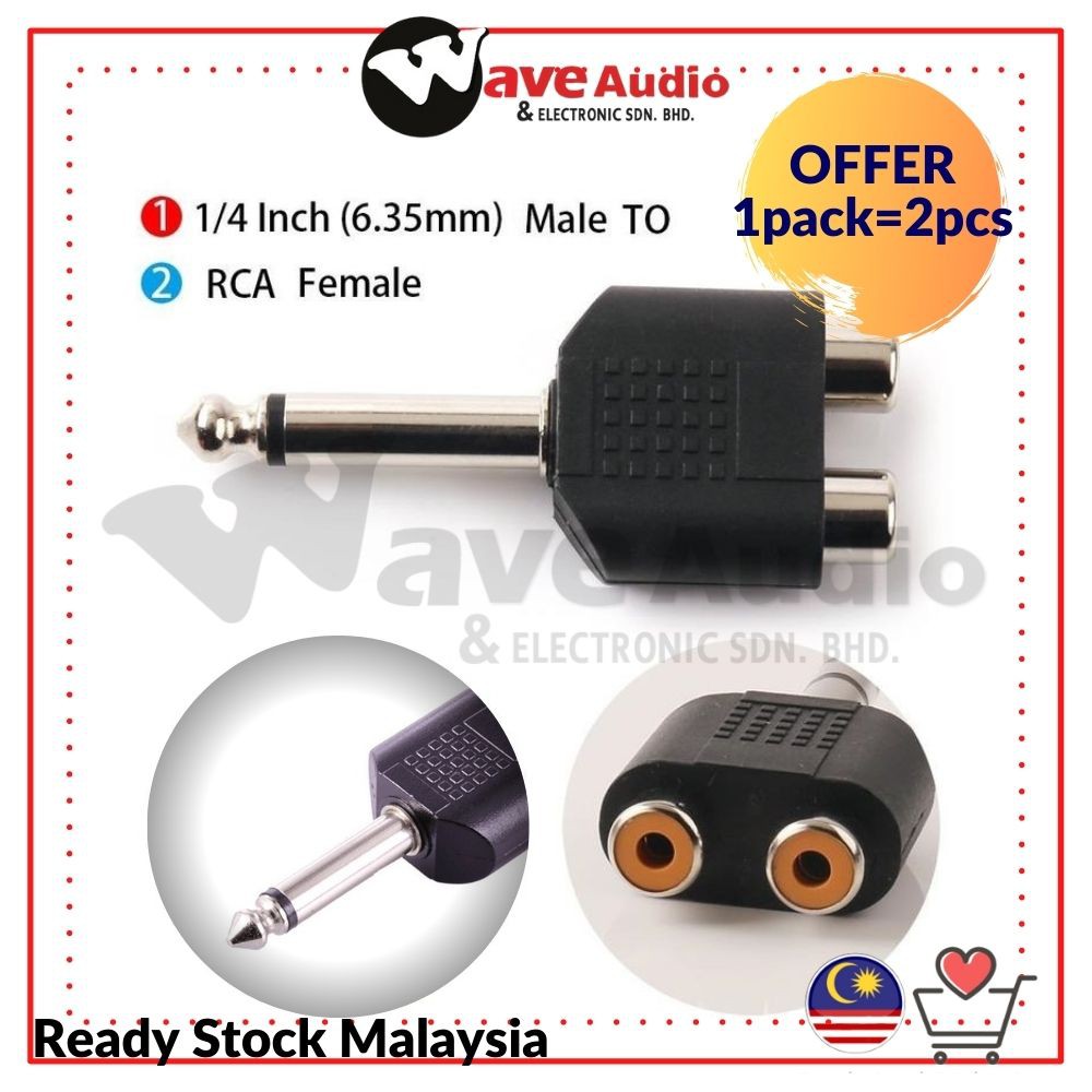 6.35mm Plug to 2*RCA Mono Jacks Audio and Video Transfer Head Adaptor ...