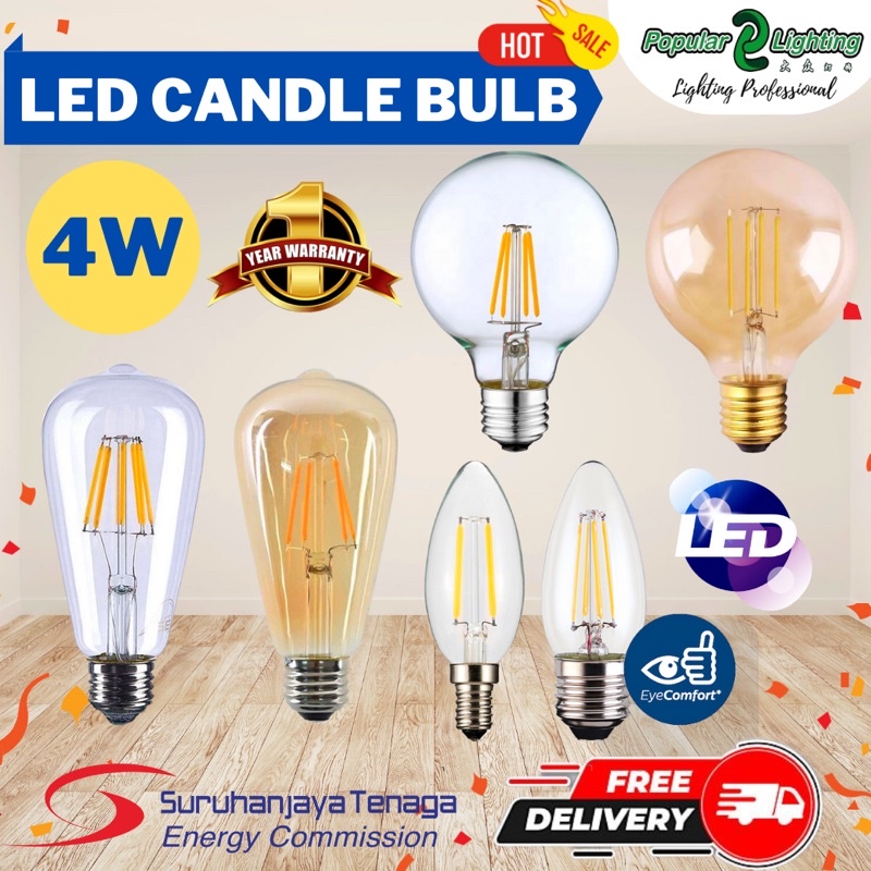 4W LED Edison Bulb ST64 G95 C35 LED Bulb E27 E14 Energy Saving Light Bulb LED Candle Bulb ...
