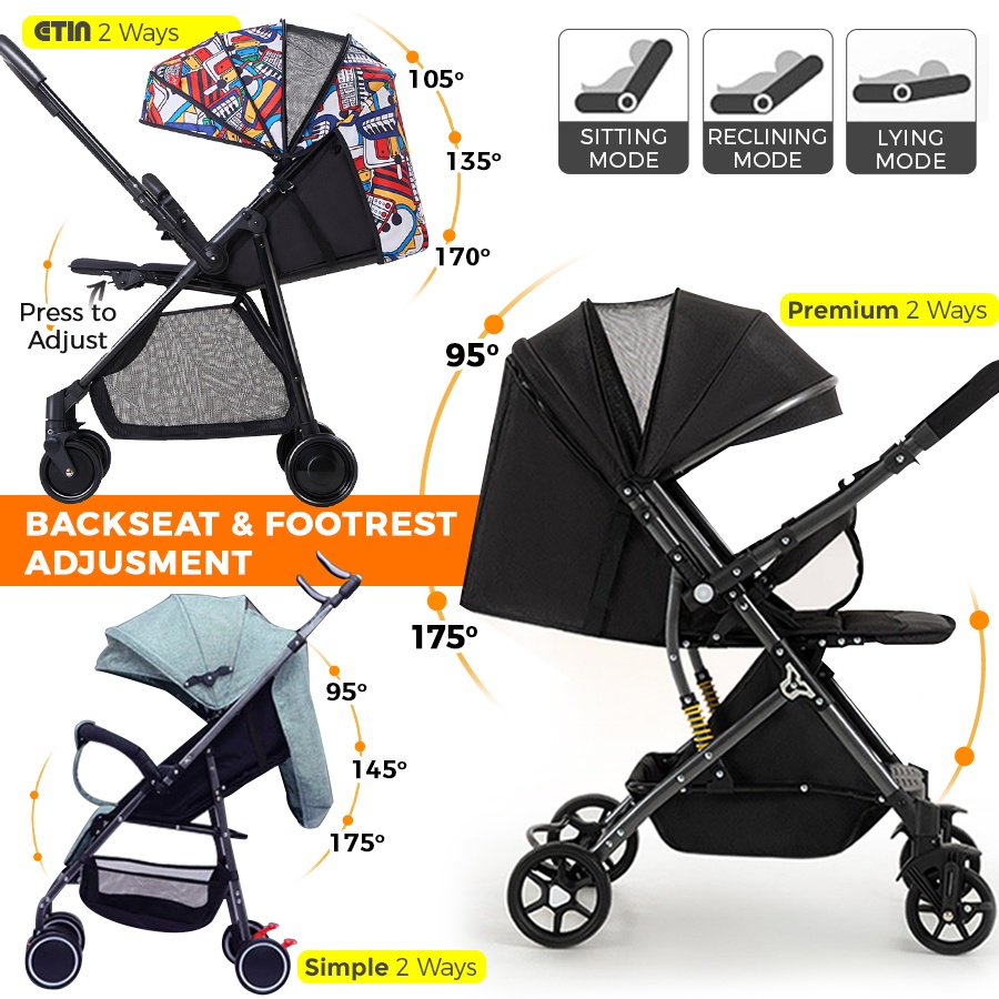 2 Way Baby Stroller Foldable Lightweight Newborn Travel Trolley Bayi ...