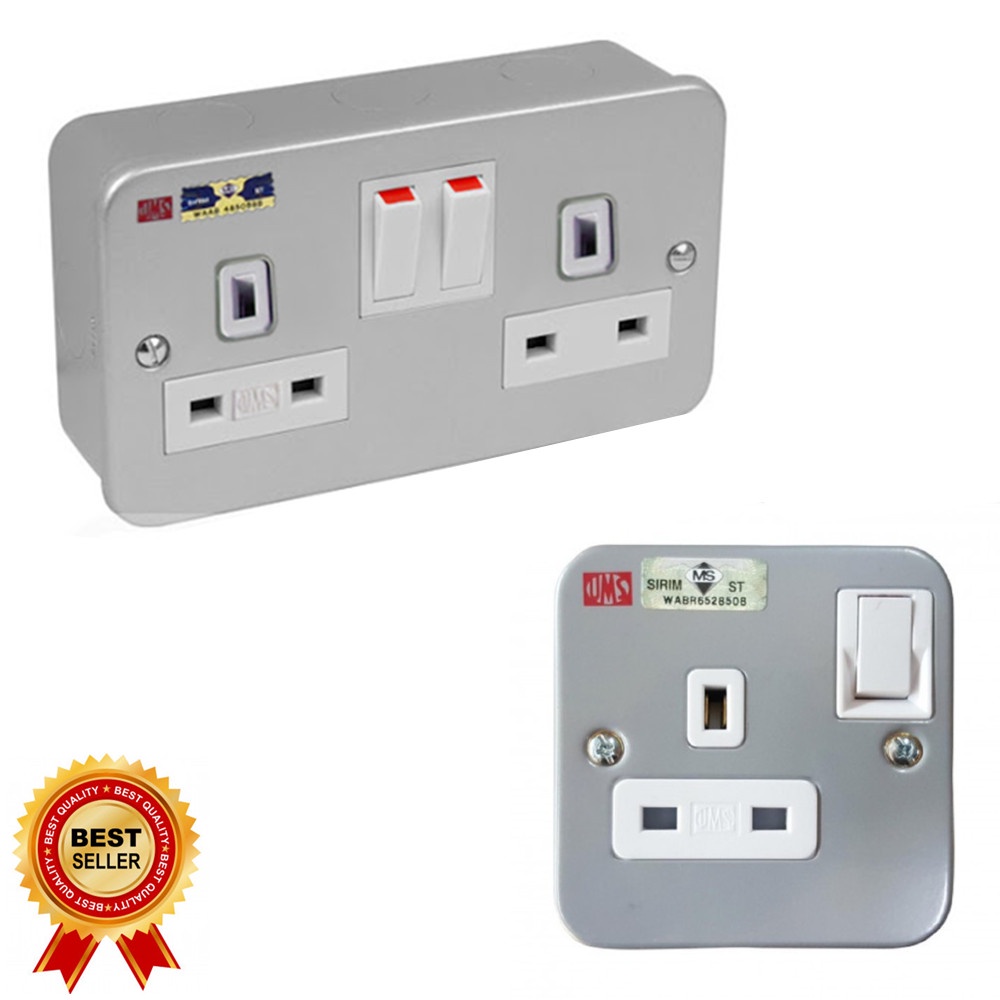 Sirim UMS Plug Socket 13A 1 Gang / 2 Gang Hard Metal 1213M 2213M Metal Clad Switch Socket Outlet ...