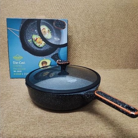 Uakeen Original 32Cm Deep Frying Pan Die-Cast Granite Non-Stick Coating ...
