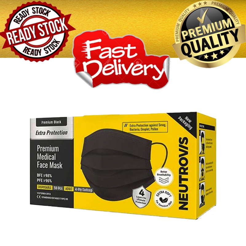 Neutrovis Premium Medical Face Mask Box (50pc) 4ply Earloop Extra Soft ...