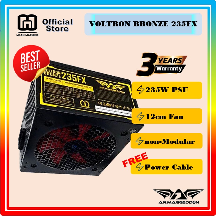 ARMAGGEDDON Voltron Bronze 235FX Non RGB 235W PSU Power Supply PC Power Supply Unit Budget PSU ...