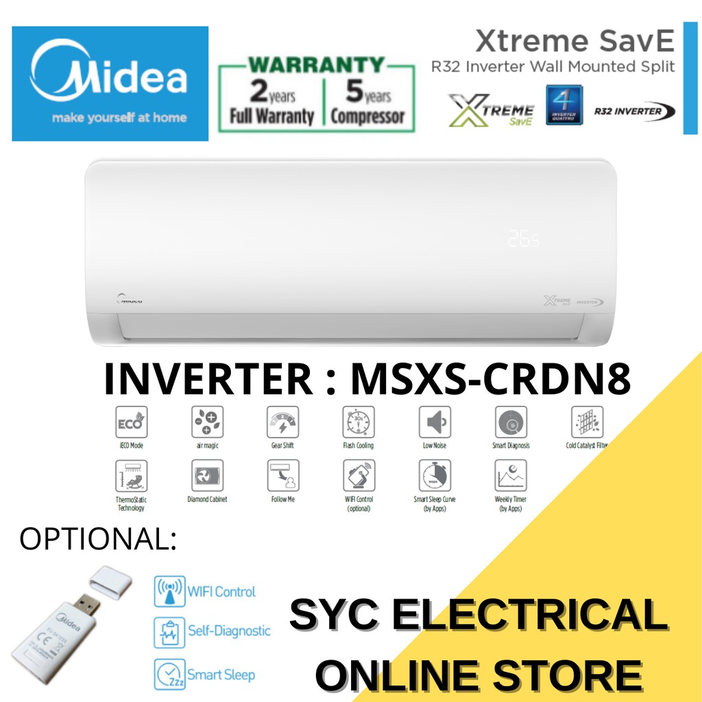 MIDEA R32 IONIZER INVERTER MSXS XTREME SAVE SERIES AIR CONDITIONER (1.0HP-2.5HP) (MSXS-CRDN8 ...