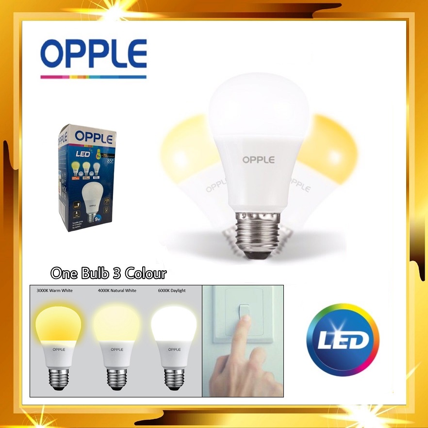 PHILIPS OPPLE 9w Scene Switch 3 STEP COLOUR Change LED Bulb | Shopee ...