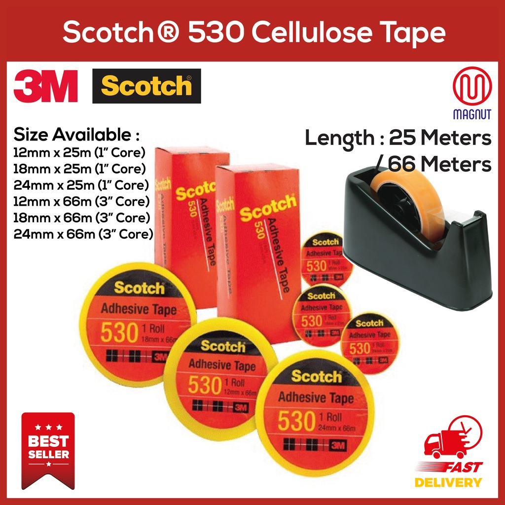 3M Scotch® Transparent Cellulose Tape 530 / General Use Home Office Stationary Light Duty Tape ...