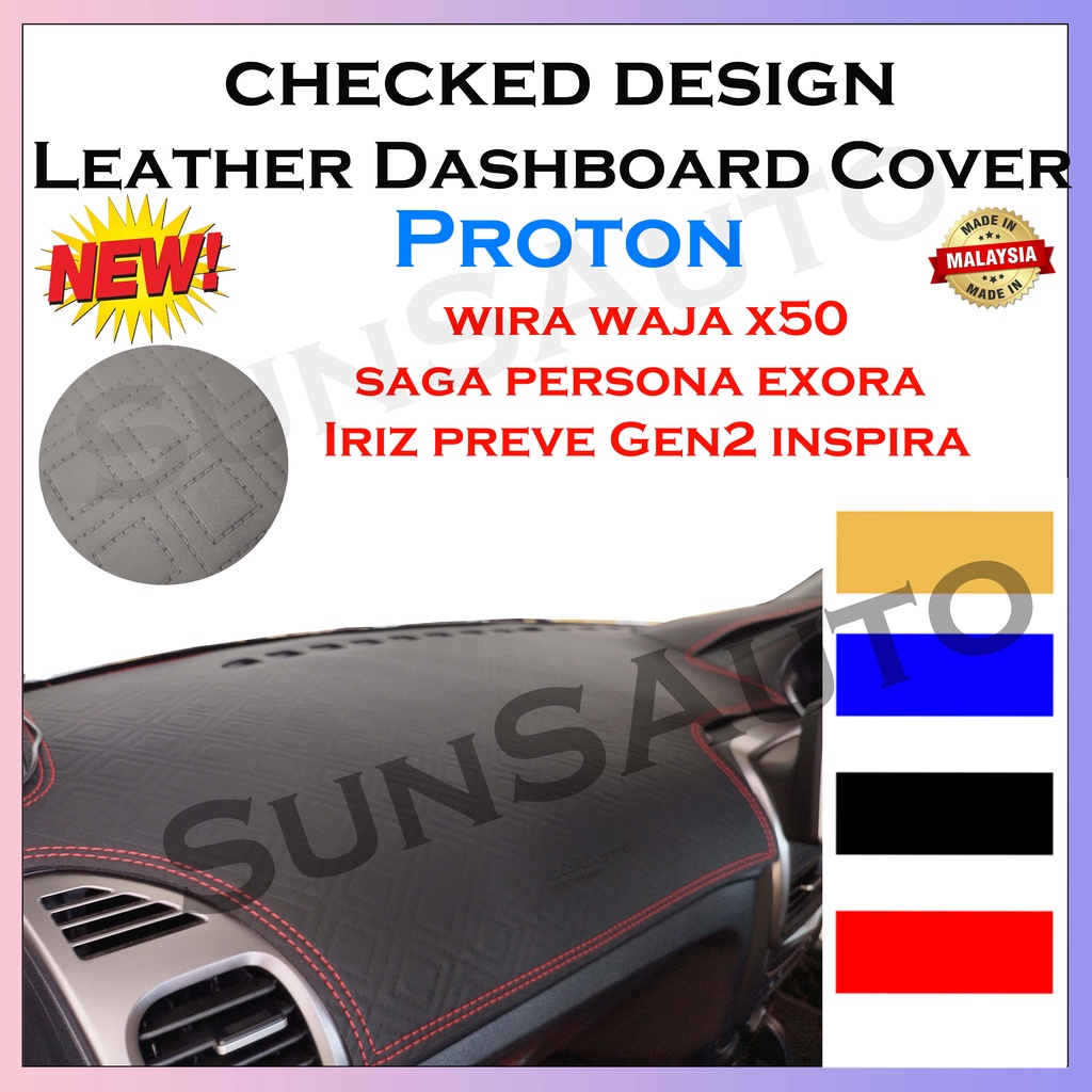 *NEW*Proton Checked Design Leather Dashboard Cover Dashmat wira waja ...