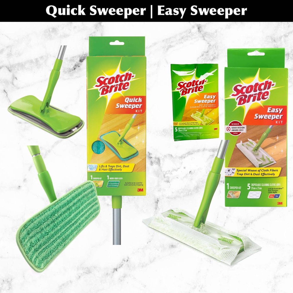 3M Scotch Brite Quick Sweeper Micro Fiber Flat Mop / Easy Sweeper Kit ...