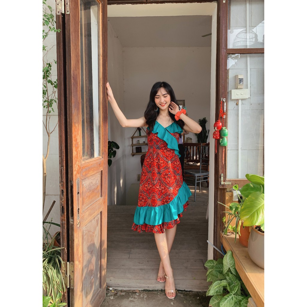 Traby's feminine red Dress designed with 2 ruffles and 2 layers of ...