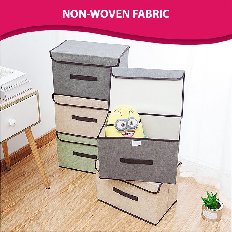 𝟮𝗣𝗖𝗦 》 Korean Foldable Wardrobe Linen Cloth Storage Box Clothes Basket ...