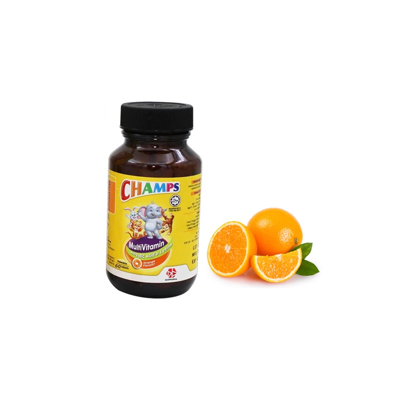 Champs Multivitamin Plus Folic Acid & Lysine Chewable Tablets Orange ...