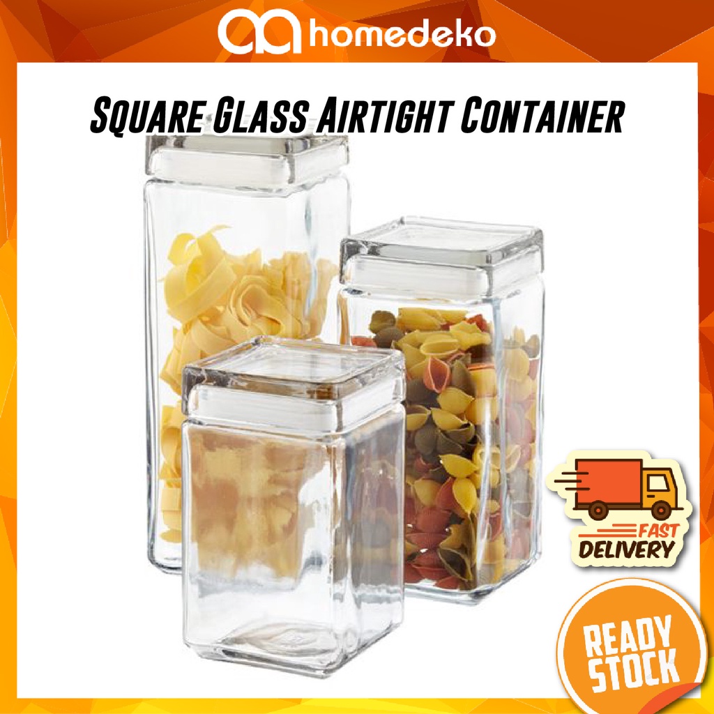 Square Glass Jar 900ml/1300ml/1700ml/2200ml Airtight Container ...