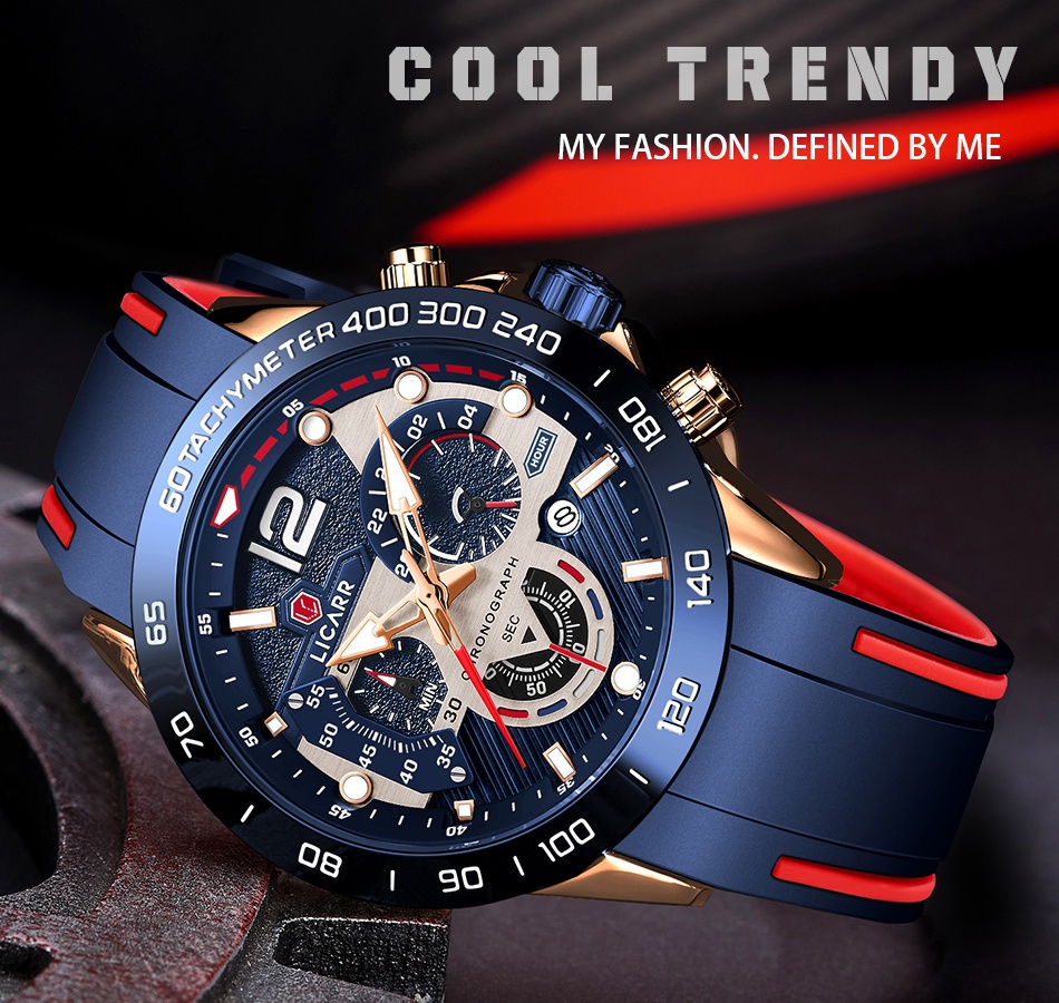 LICARR Men Watch Top Brand Luxury Sports Quartz Mens Watches Rubber ...
