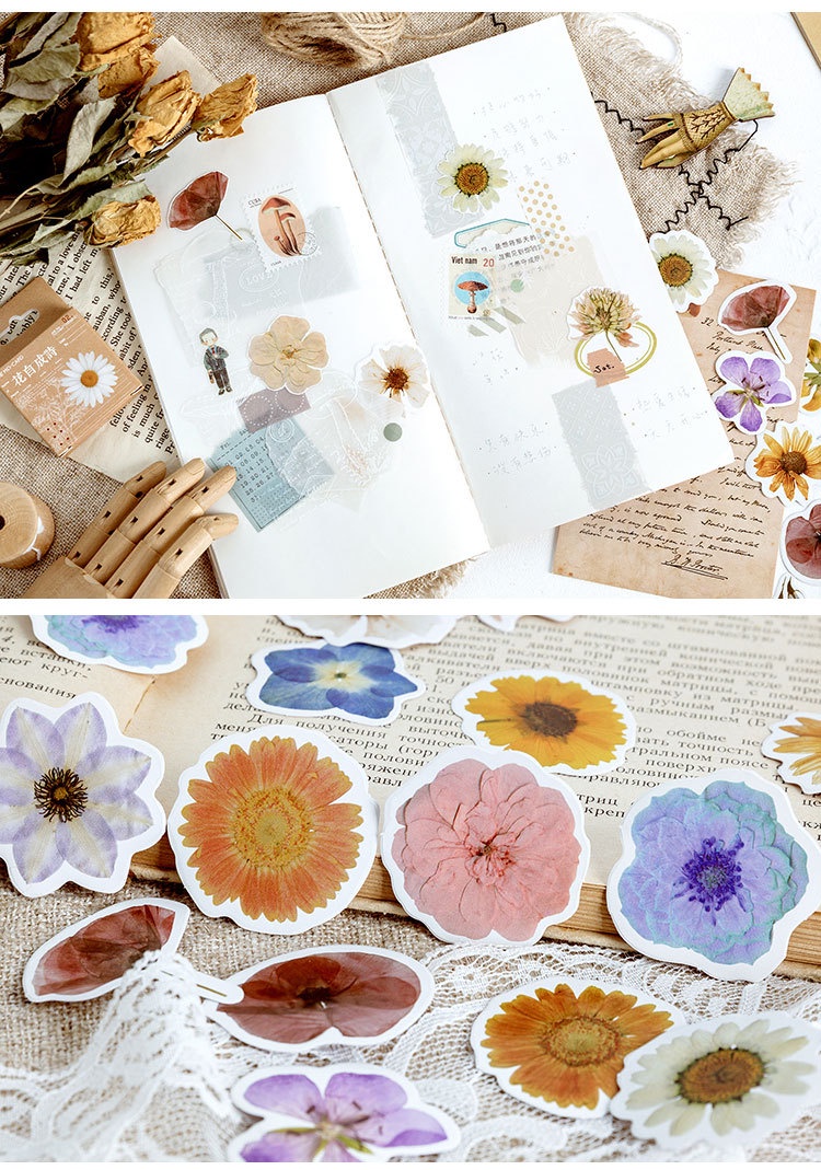 ENWEI 46Pcs Flower Poem Series Stickers Paper Deco Sticker Scrapbooking ...