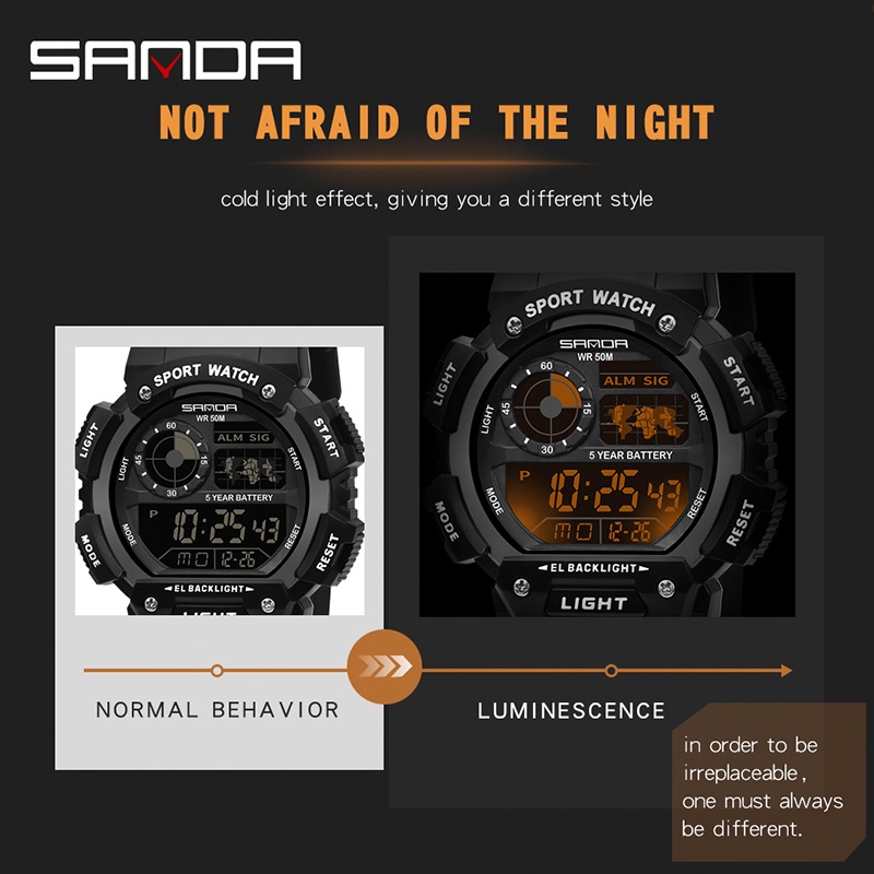 SANDA Men Watch Sports Waterproof Watch LED Display Multifunction Men's ...
