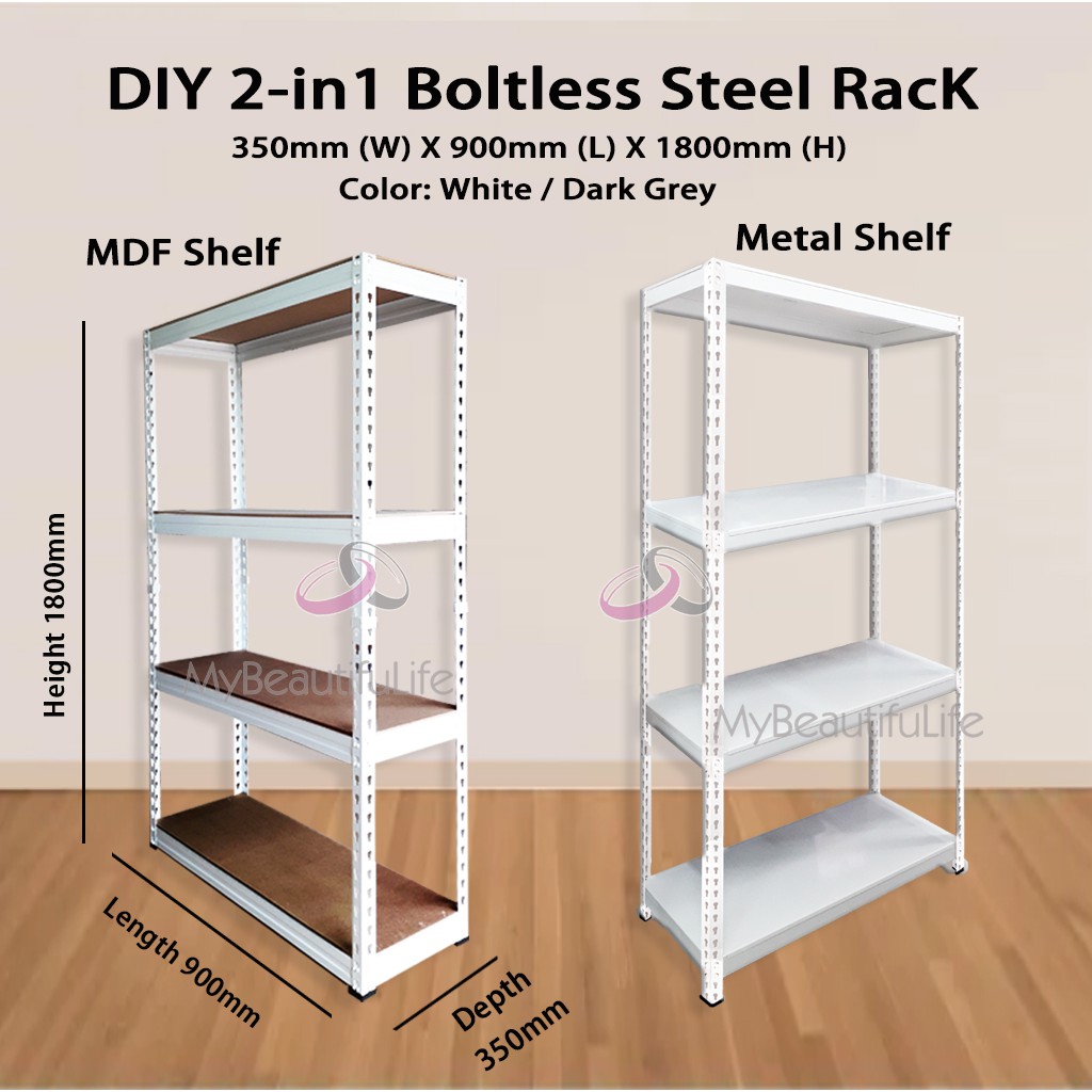 2 in 1 Boltless Rack Rak Besi Metal Rack Steel Rack 4 Levels | Shopee ...