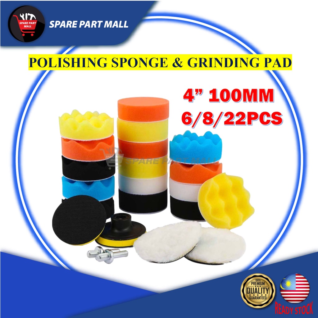 (6/8/22PCS X 4") POLISHING SPONGE & GRINDING PAD 100MM/ ALAT POLISH ...