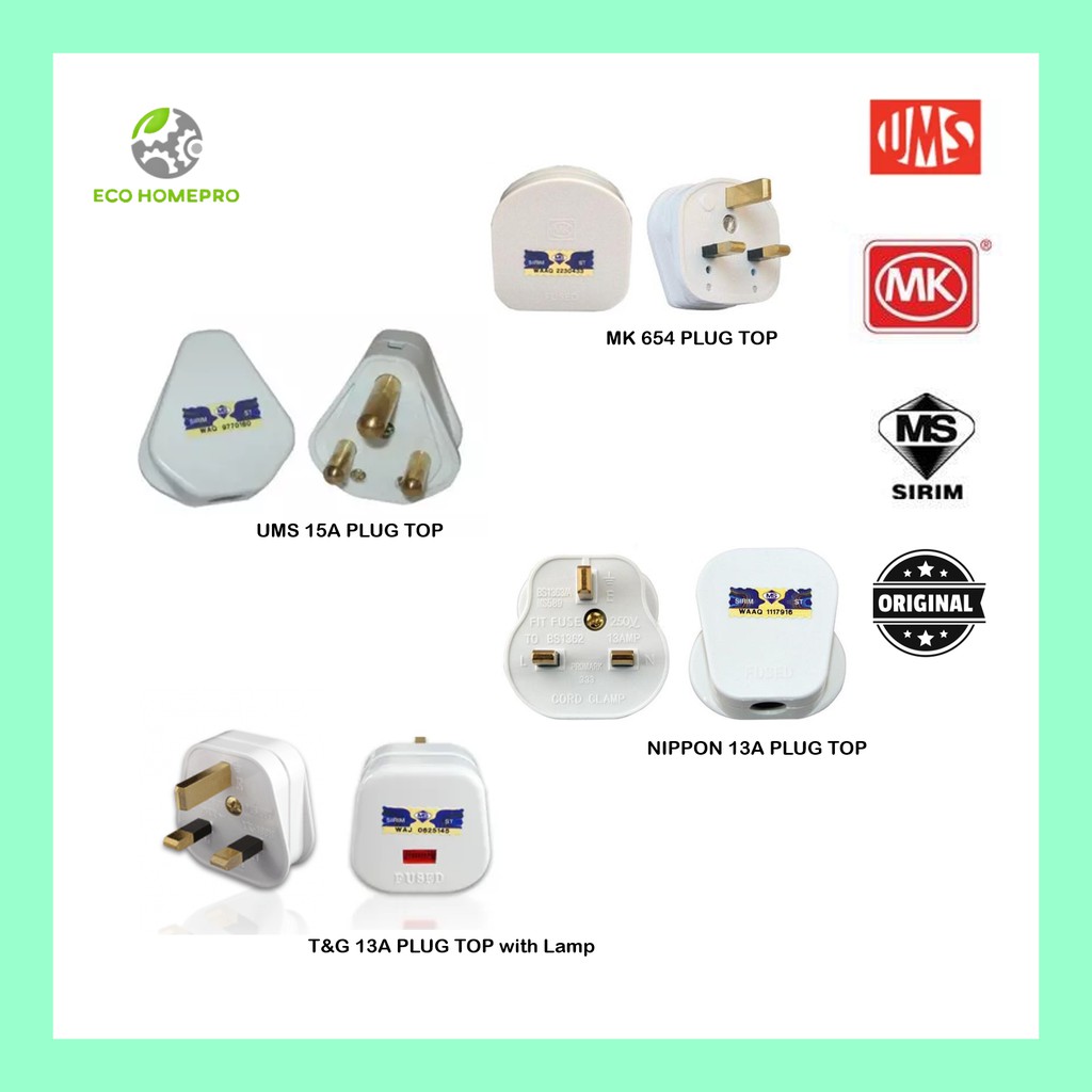 MK / UMS / NIPPON / T&G 3Pin 13A 15A Plug Top Adaptor with Sirim ...