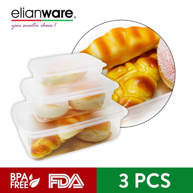 Elianware 3 PCS Transparent Square BPA Free Airtight Food Container Set ...