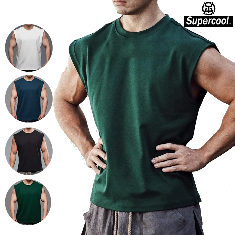 #SupercooL# Drop Arm Fitness Vest for Men Plus Size Muscle Tee Sport ...