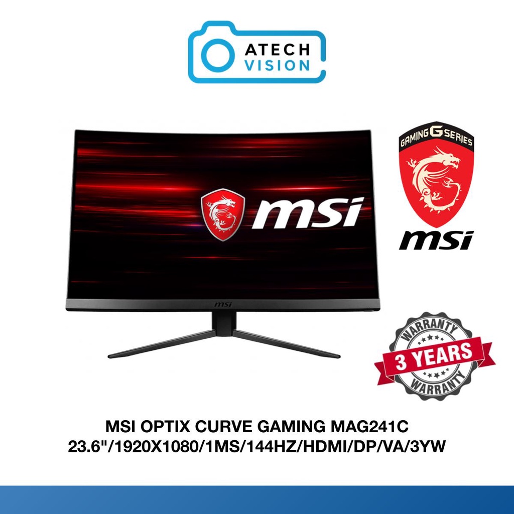 MSI OPTIX MAG241C 23.6" 1920 x 1080 144Hz 1ms FreeSync Curved LED ...