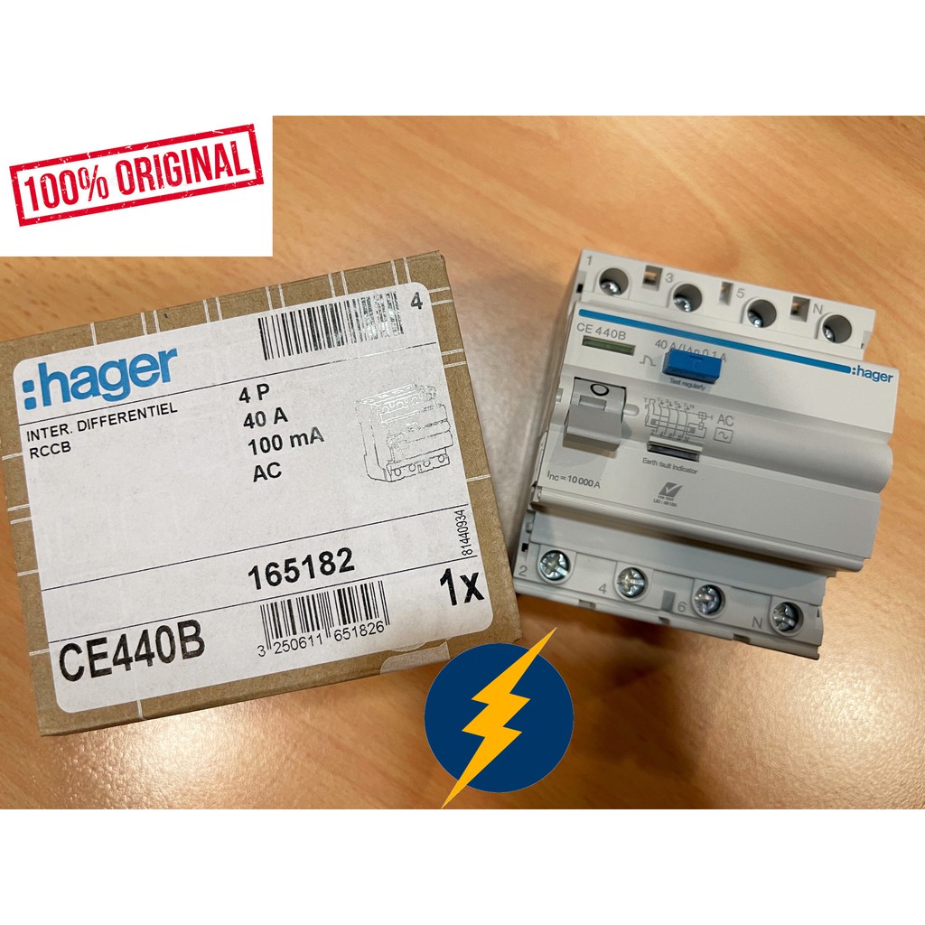 HAGER CE440B 40AMP 4 POLE 100mA RCCB ELCB | Shopee Malaysia
