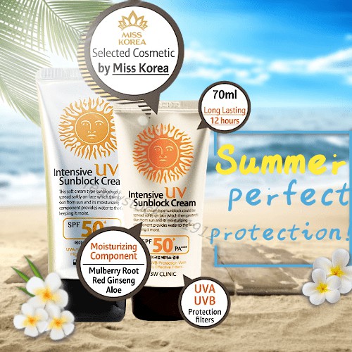 3W CLINIC Sunscreen Intensive UV Sunblock Cream SPF50 + PA+++ 40ml/70ml ...