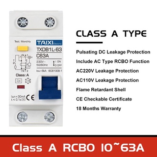 Type A / AC CLASS Rcbo 110V 220V RCCB MCB 10A 20A 40A 50A 63A 30mA 1P+N ...