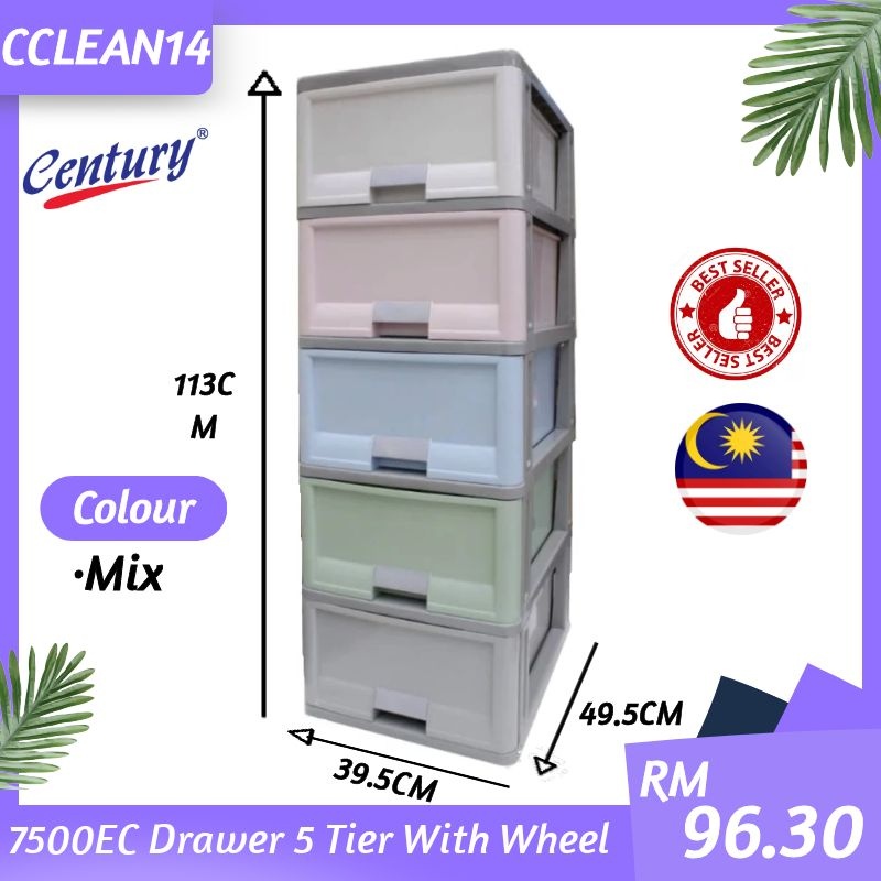 EC7500 Century Drawer 5 Tier With Wheel | Shopee Malaysia