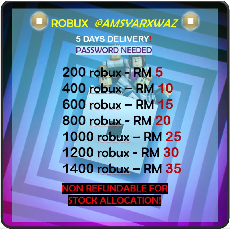 ROBLOX ROBUX 5 DAYS (FAST SERVICE) | Shopee Malaysia